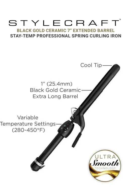 STYLECRAFT Stay-temp Extra-long Barrel Ceramic Curling Iron